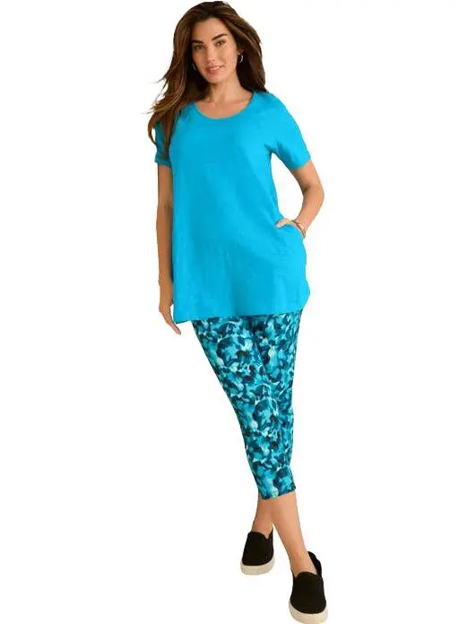 Roaman's Scoopneck Short Sleeve Pocket Tunic - Ocean