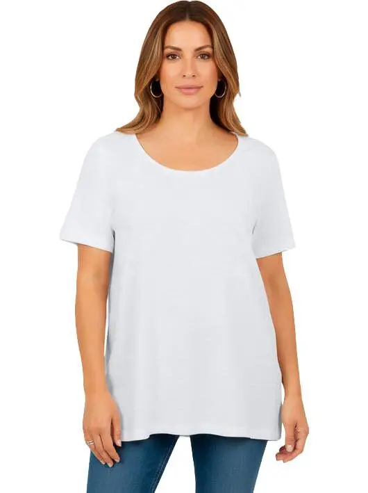 Roaman's Scoopneck Short Sleeve Pocket Tunic - White