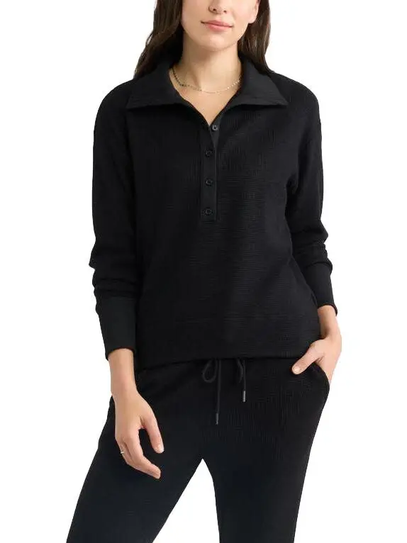 Caslon Waffle Knit Button-front Sweatshirt - Black