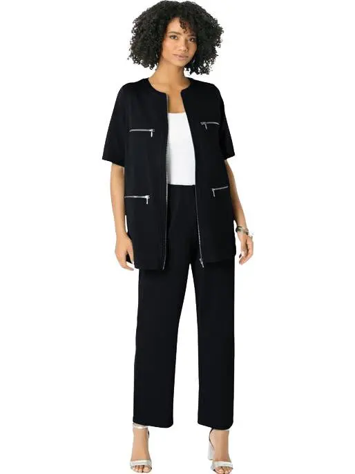Roaman's French Terry Cropped Pant Set - Black