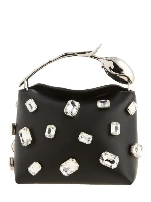 Erdem Mini Bloom Crystal Embellished Leather Handbag - Black