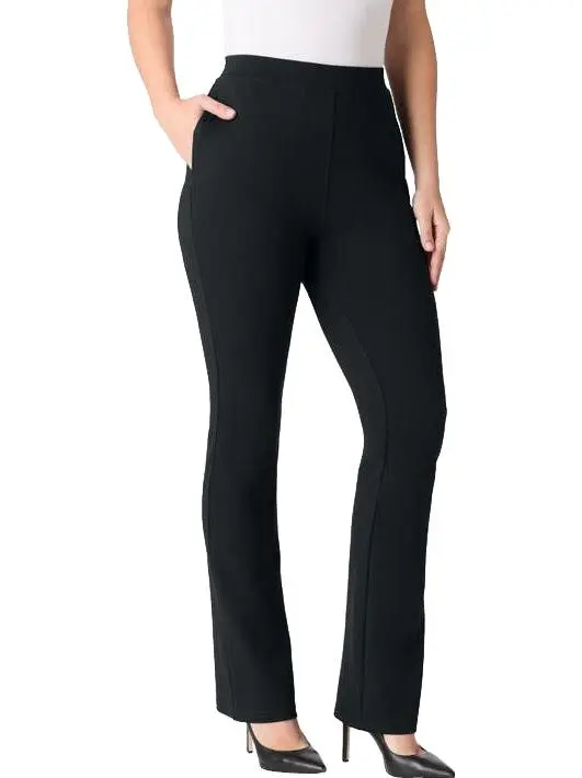 Roaman's Ponte Bootcut Pant With Pockets And Pull-on Elastic Waist - Black