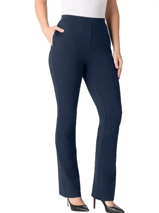 Roaman's Ponte Bootcut Pant With Pockets And Pull-on Elastic Waist - Navy