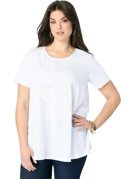 Roaman's 3d Appliqued Swing Tee - White