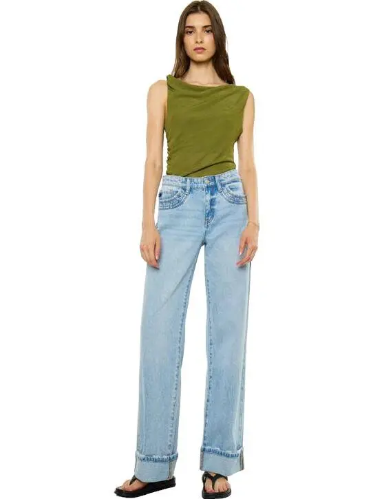 KANCAN Crystal Essentials 90s Low Rise Straight Leg Jeans - Medium Wash