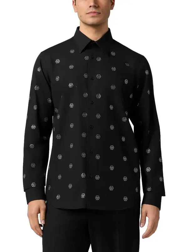 Philipp Plein Sugar Daddy Cut Shirt Monogram Strass - Black
