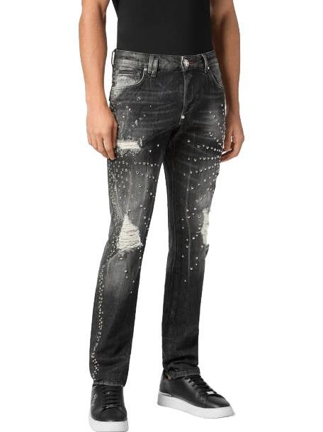 Philipp Plein Studded Straight Cut Denim Trousers - Foggrey