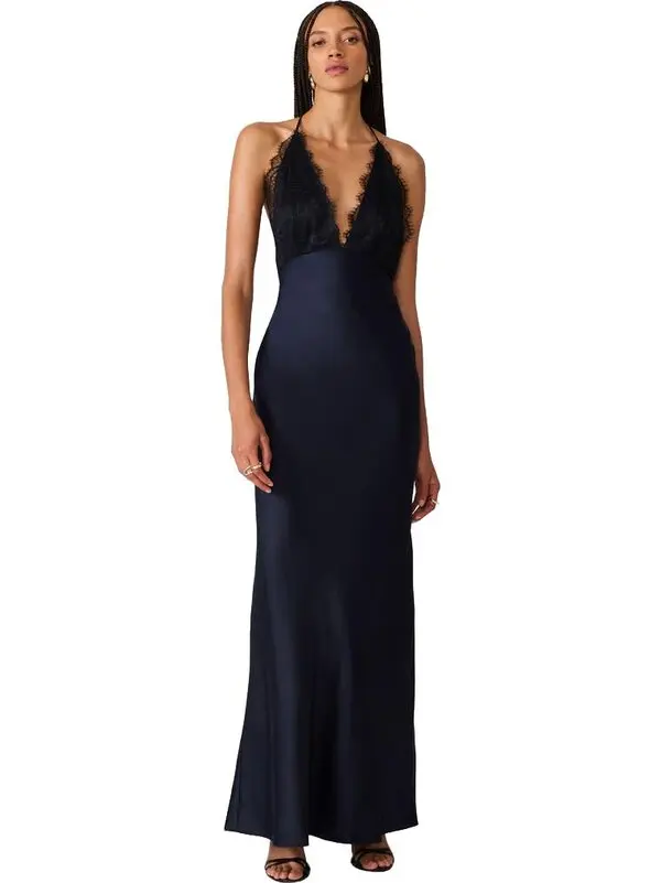 Steve Madden Phia Lace & Satin Maxi Dress - Midnight