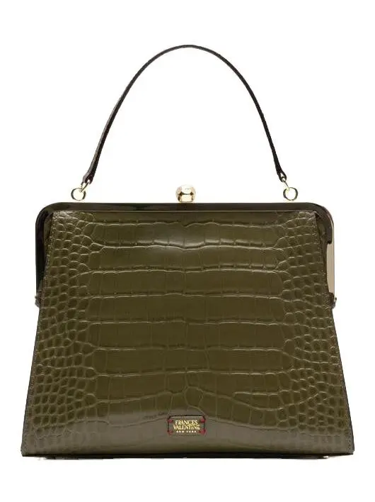 FRANCES VALENTINE Jackie Croc Embossed Leather Frame Bag - Olive