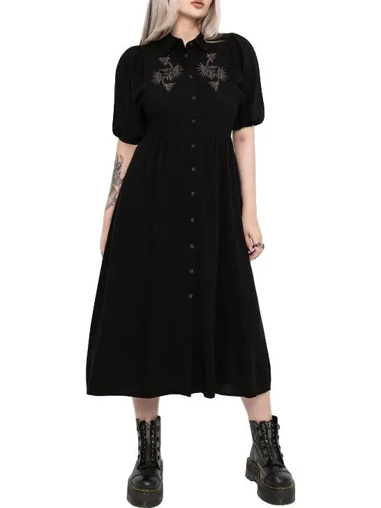 DISTURBIA Dionaea Midi Shirt Dress - Black