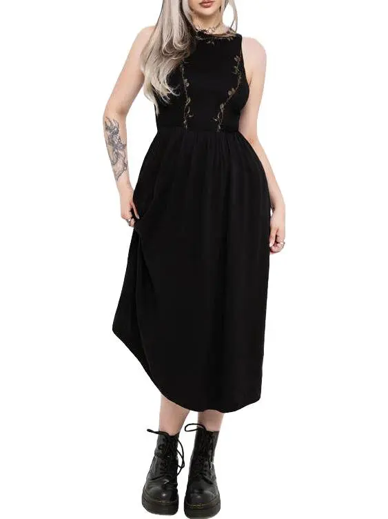 DISTURBIA Rootweave Embroidered Midi Dress - Black