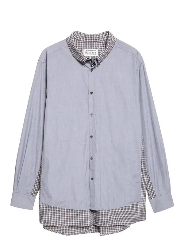 MAISON MARGIELA Double Layer Cotton Button-up Shirt - Grey/brown Check