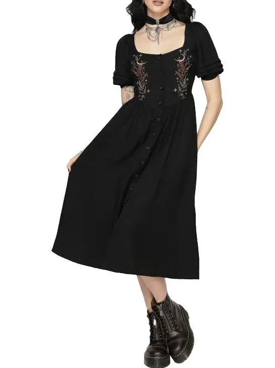 DISTURBIA Abellona Embroidered Midi Dress - Black