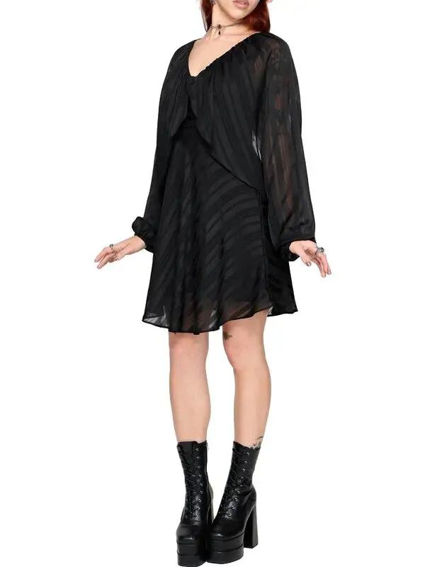 DISTURBIA Briella Chiffon Striped Midi Dress - Black