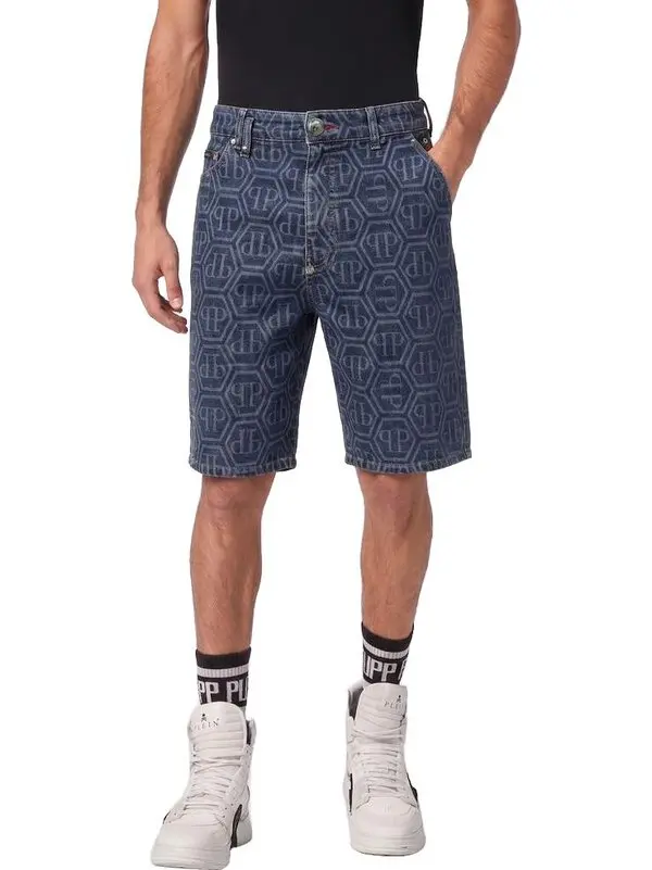 Philipp Plein Monogram Denim Shorts - Blue Storm