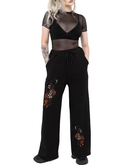DISTURBIA Foxglove Embroidered Straight Leg Joggers - Black