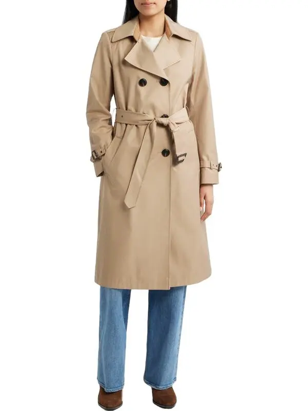 Sam Edelman Double Breasted Trench Coat With Faux Suede Detailing - Sand