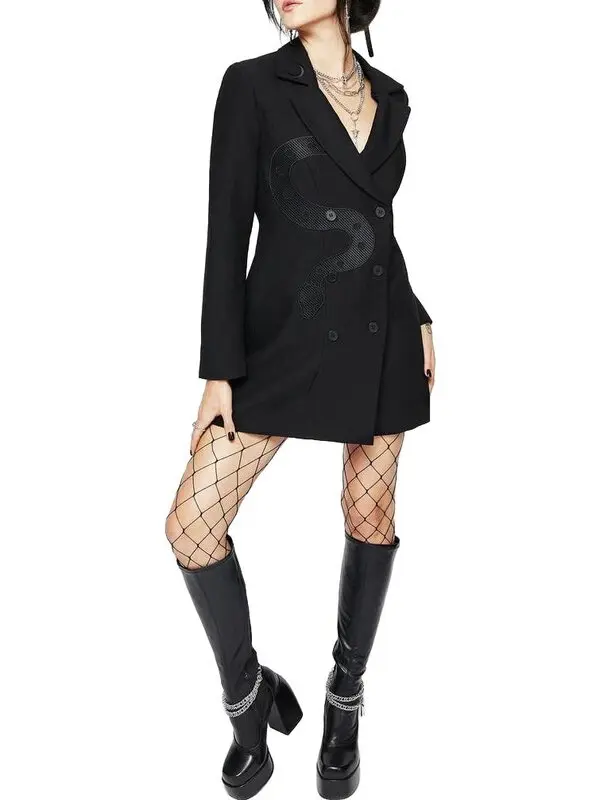 DISTURBIA Slither Embroidered Blazer Dress - Black