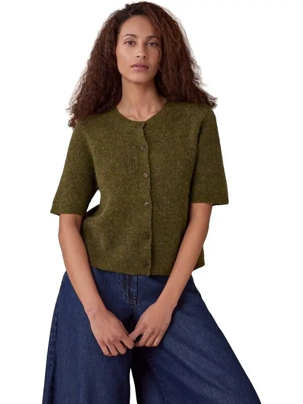 CELTIC & CO. Alpaca Blend Ribbed Short Sleeve Top - Olive