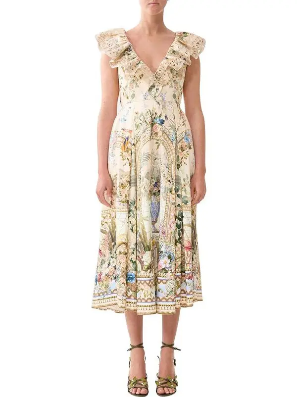 Camilla V-neck Frill Midi Dress - Midsummer Masterpiece