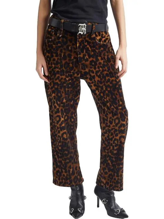 R13 Leopard Print Cotton Velveteen "x-boyfriend" Pants - Brown Leopard