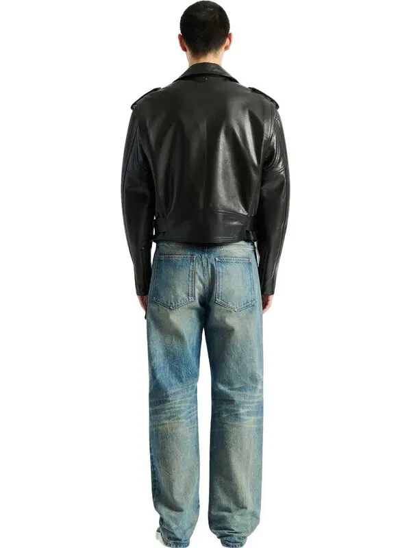 Balmain Textured Leather Biker Jacket - Black