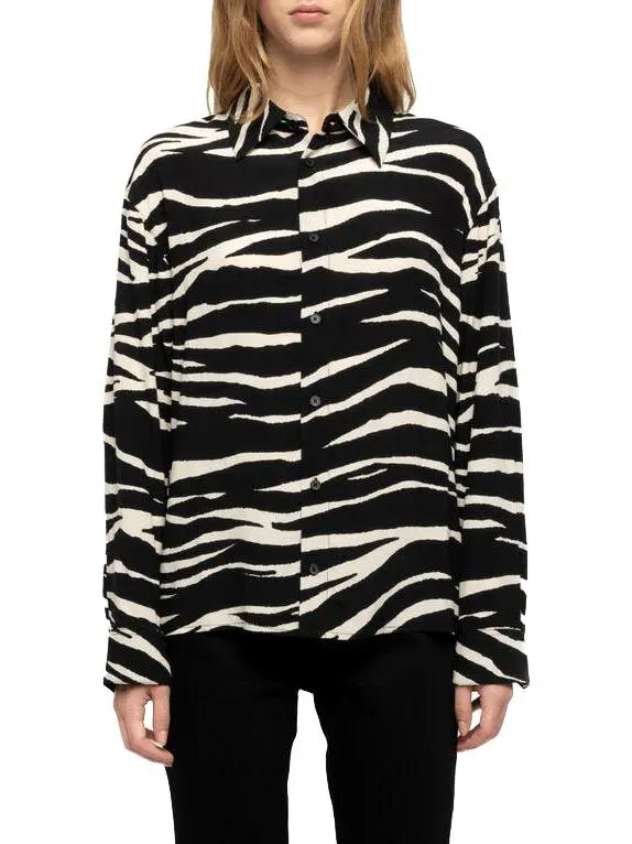 Zadig&Voltaire Tyrica Zebra Print Long Sleeve Shirt - Black