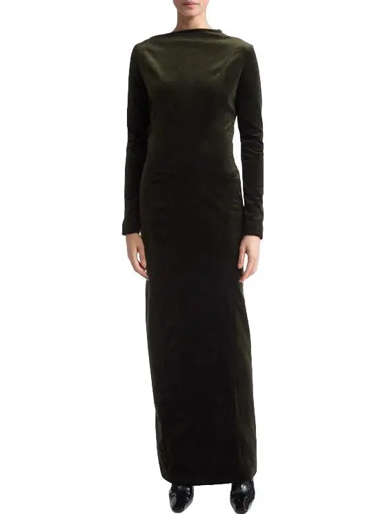 JIL SANDER Stretch Velvet High Neck Ankle Dress - Utility