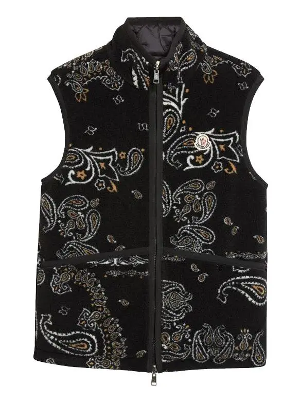 Moncler Reversible Paisley Print Fleece And Diamond Quilted Vest - Black