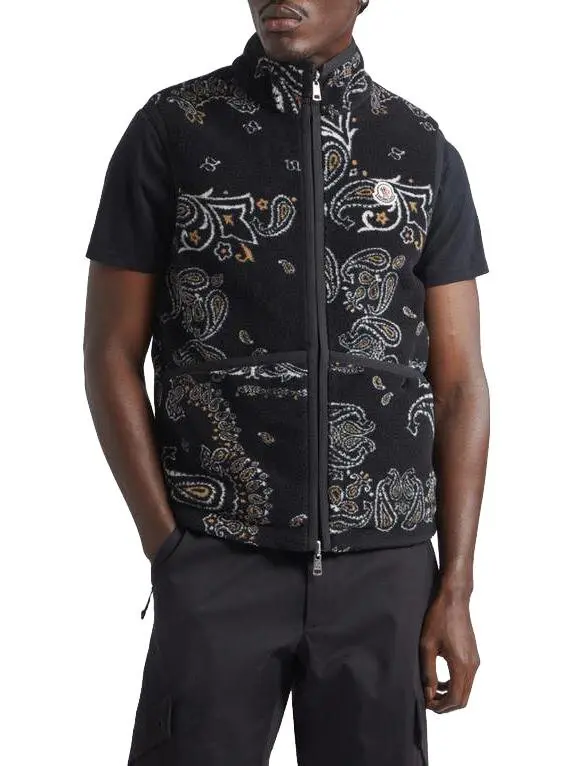 Moncler Reversible Paisley Print Fleece And Diamond Quilted Vest - Black