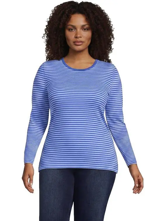 LANDS' END Long Sleeve T-shirt - Muted Cobalt/sky Stripe