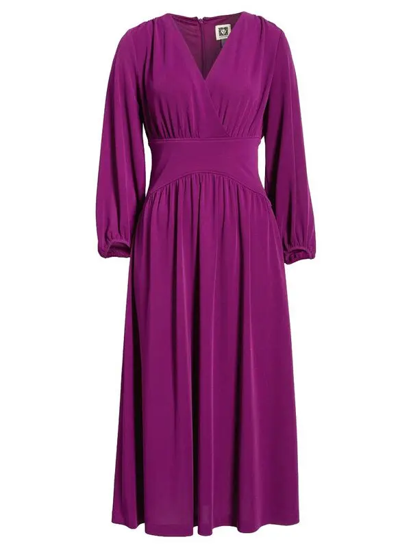 Anne Klein Blouson Long Sleeve Fit & Flare Midi Dress - Beet