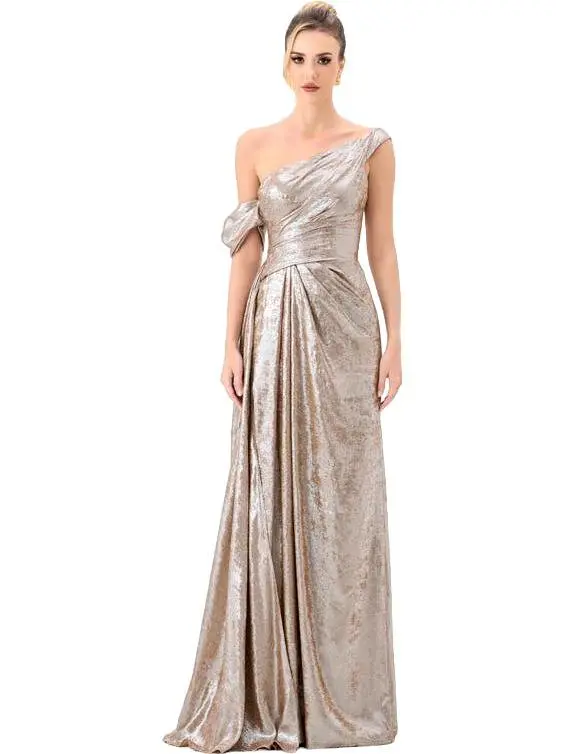BARIANO Ginnie Draped Sash Gown - Silver