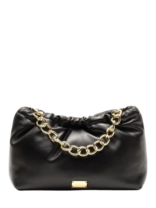 FRANCES VALENTINE Bici Leather Gathered Crossbody Bag With Chain Strap - Black