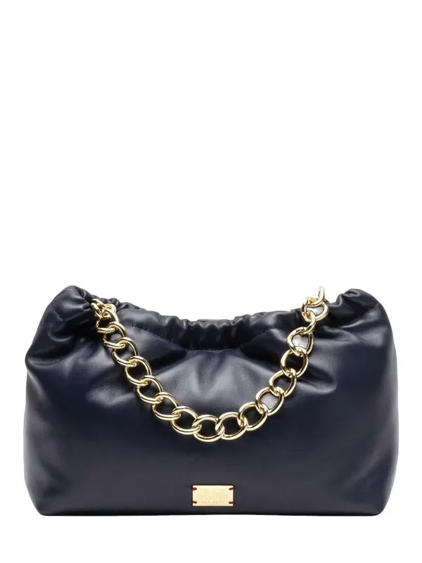 FRANCES VALENTINE Bici Leather Gathered Crossbody Bag With Chain Strap - Navy