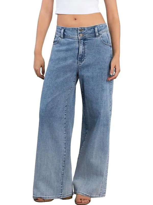 HINT OF BLU Vibe Seamed Wide Leg Jeans - Sea Blu