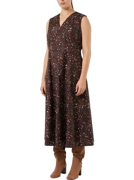 Marina Rinaldi Print Cotton Sleeveless Dress - Brown