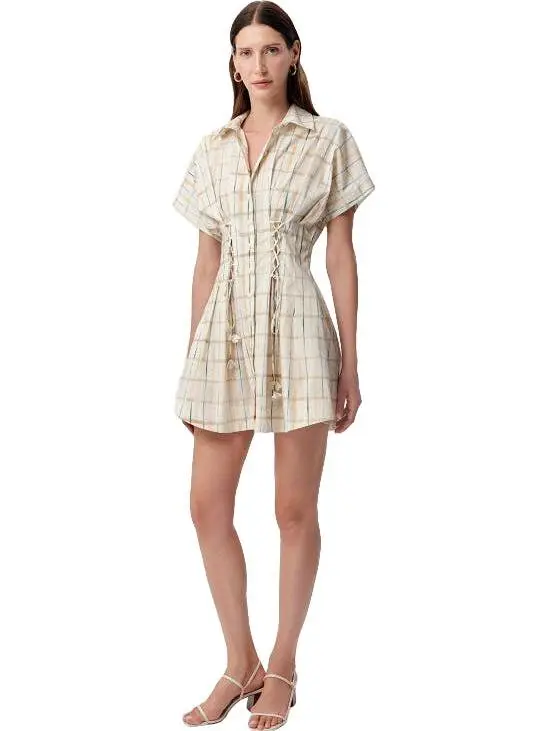 EXQUISE Plaid Shirt Dress With Tie Waist - Multi Color