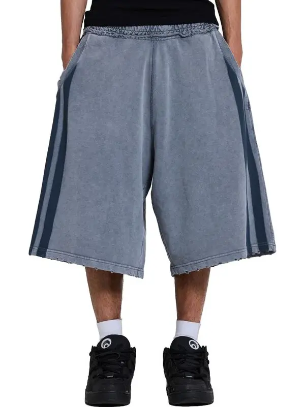 JADED LONDON Distressed Washed Side Stripe Sweat Shorts - Charcoal