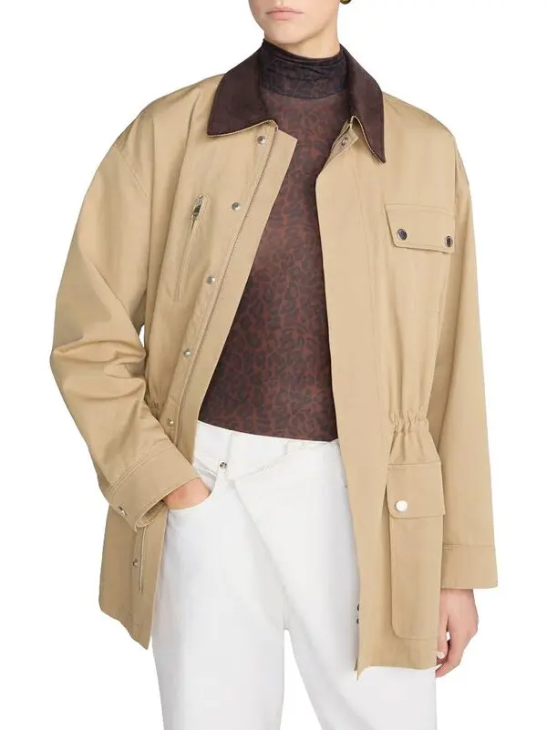 FRAME Twill Safari Jacket With Corduroy Collar - Khaki