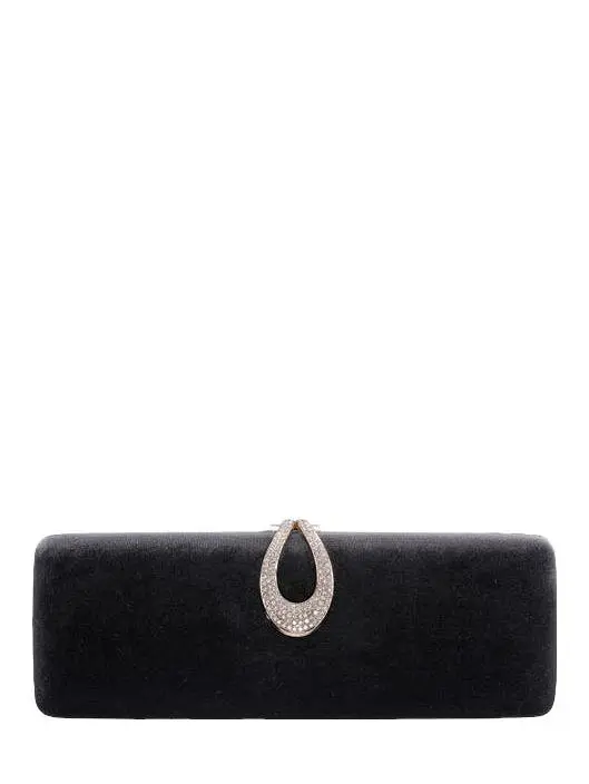Nina Rumi Velvet Clutch With Crystal Embellished Hardware - Black