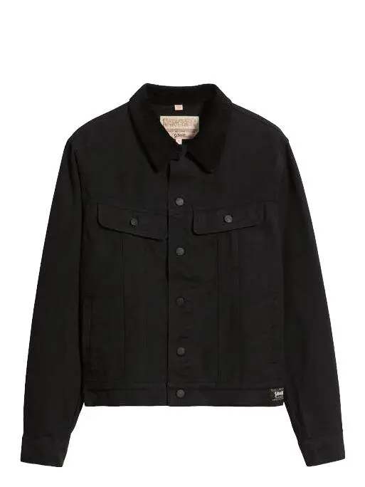 SCHOTT Cotton Canvas Trucker Jacket With Corduroy Collar - Black