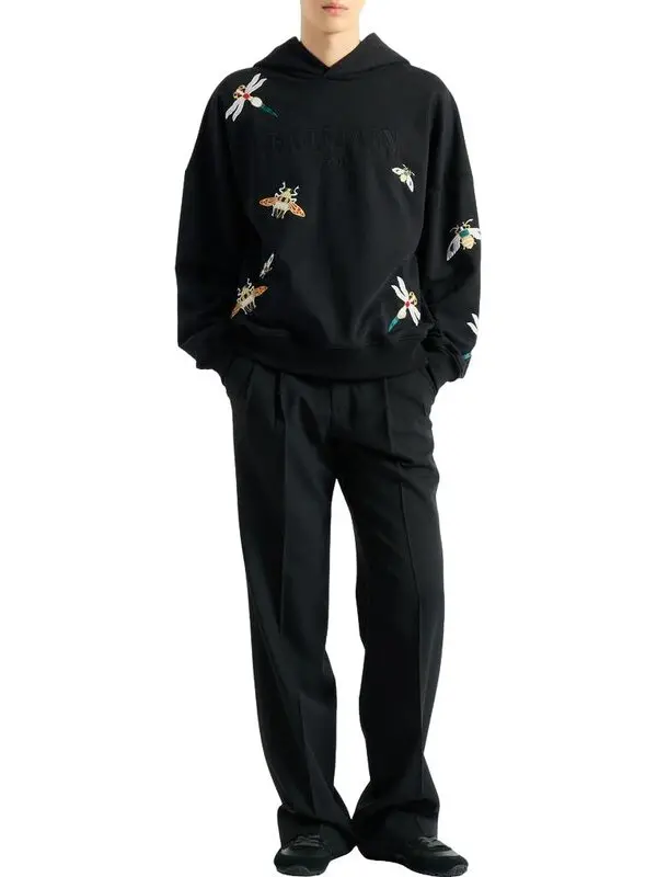 Balmain Embroidered Insect Hoodie - Black