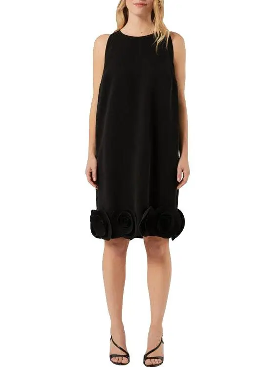 Marina Rinaldi Sleeveless Jewel Neck Sheath Minidress With Rosette Detail - Black