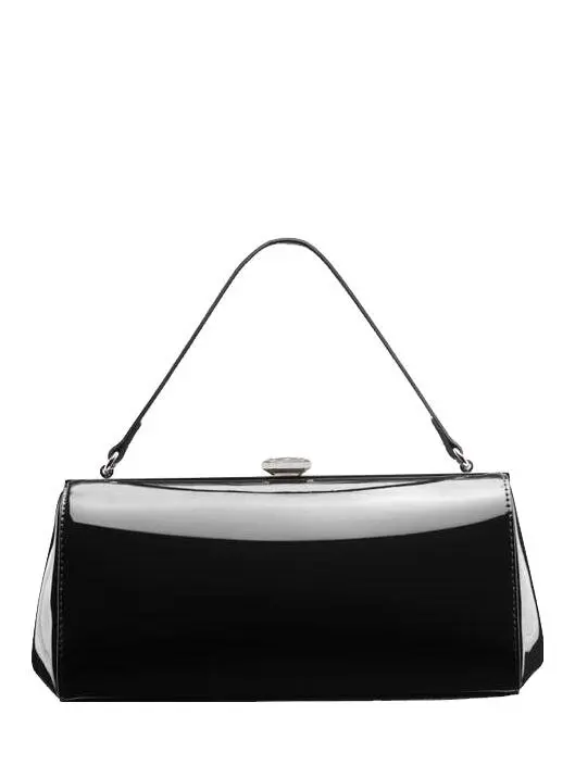 Nina Delsie Faux Patent Leather Frame Clutch With Top Handle - Black