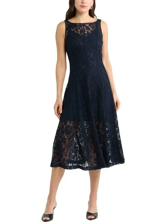 Chelsea28 Sleeveless Fit & Flare Lace Midi Dress - Navy Night