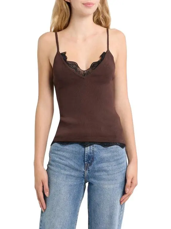 Deluc Lace Trim Camisole - Chocolate