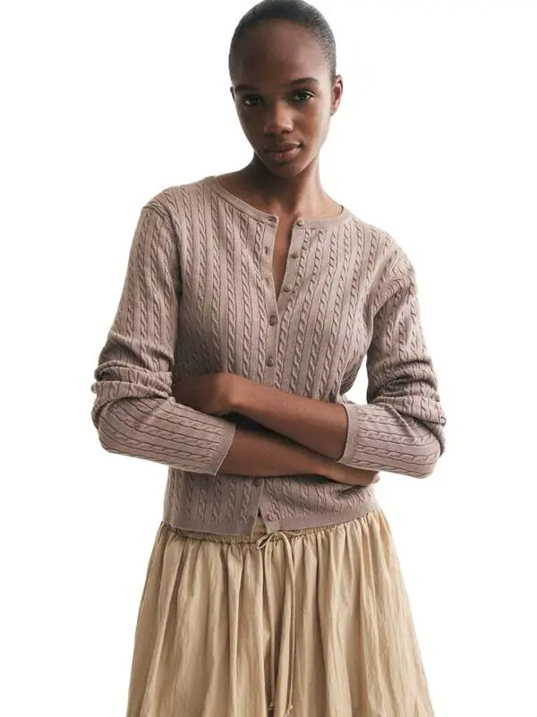 H&M Cable-knit Fitted Cardigan - Taupe