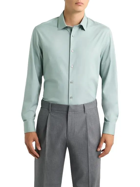 Bugatchi Jimmy Ooohcotton® Long Sleeve Performance Shirt - Avocado