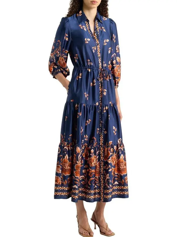 Julia Jordan Printed Tiered Shirt Dress - Navy Multi